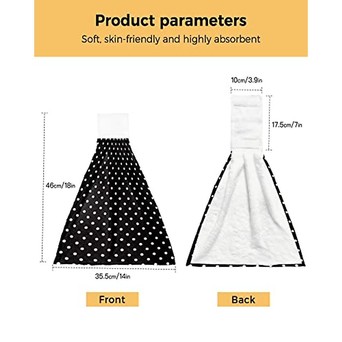 CyCoShower Hanging Hand Towels Kitchen Towel Simple White and Black Polka Dot Bathroom Hand Towels with Loop Tie Towels Soft,Absorbent Tea Bar Towels,1pc