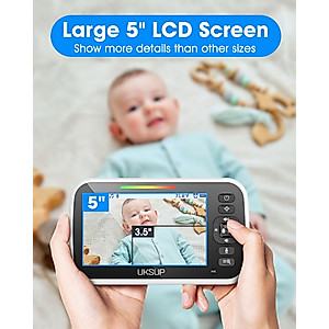 Baby Monitor with 4 Cameras and Audio - 5” Display Video Baby Monitor with 30 Hours Battery Life, Remote Pan & Tilt, 2X Zoom,Auto Night Vision, 2 Way Talk, Temperature Sensor,Lullabies,960 Feet Range