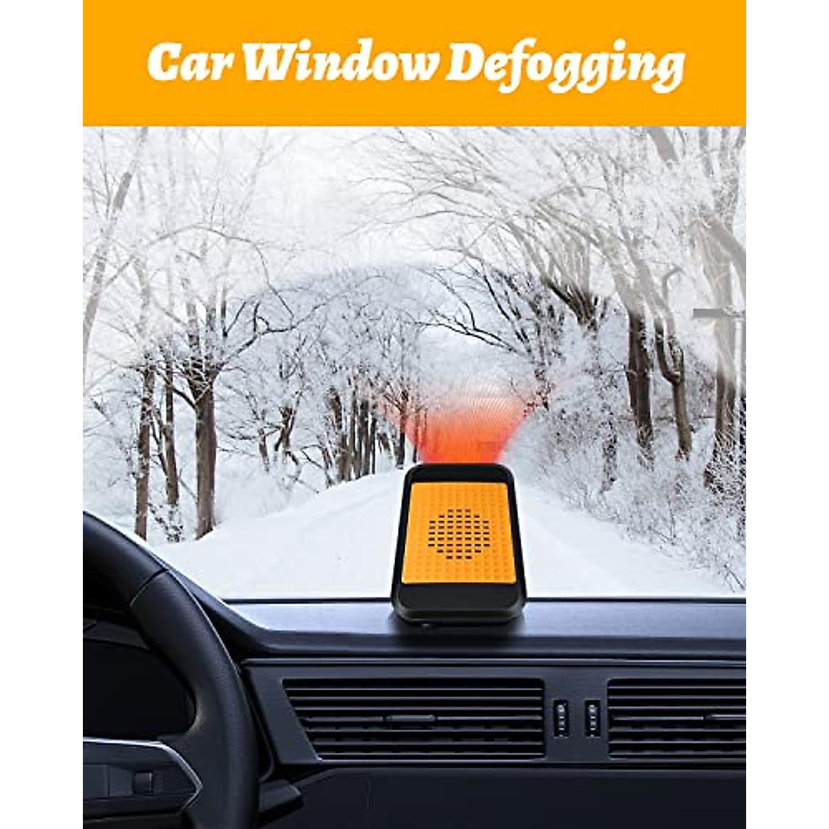 12V 200W Dashboard Heater for Car, Portable Car Heater That Plugs into Cigarette Lighter, Fast Heating Cooling Defrost Defogger for Car, 360 Degree Rotatable Base