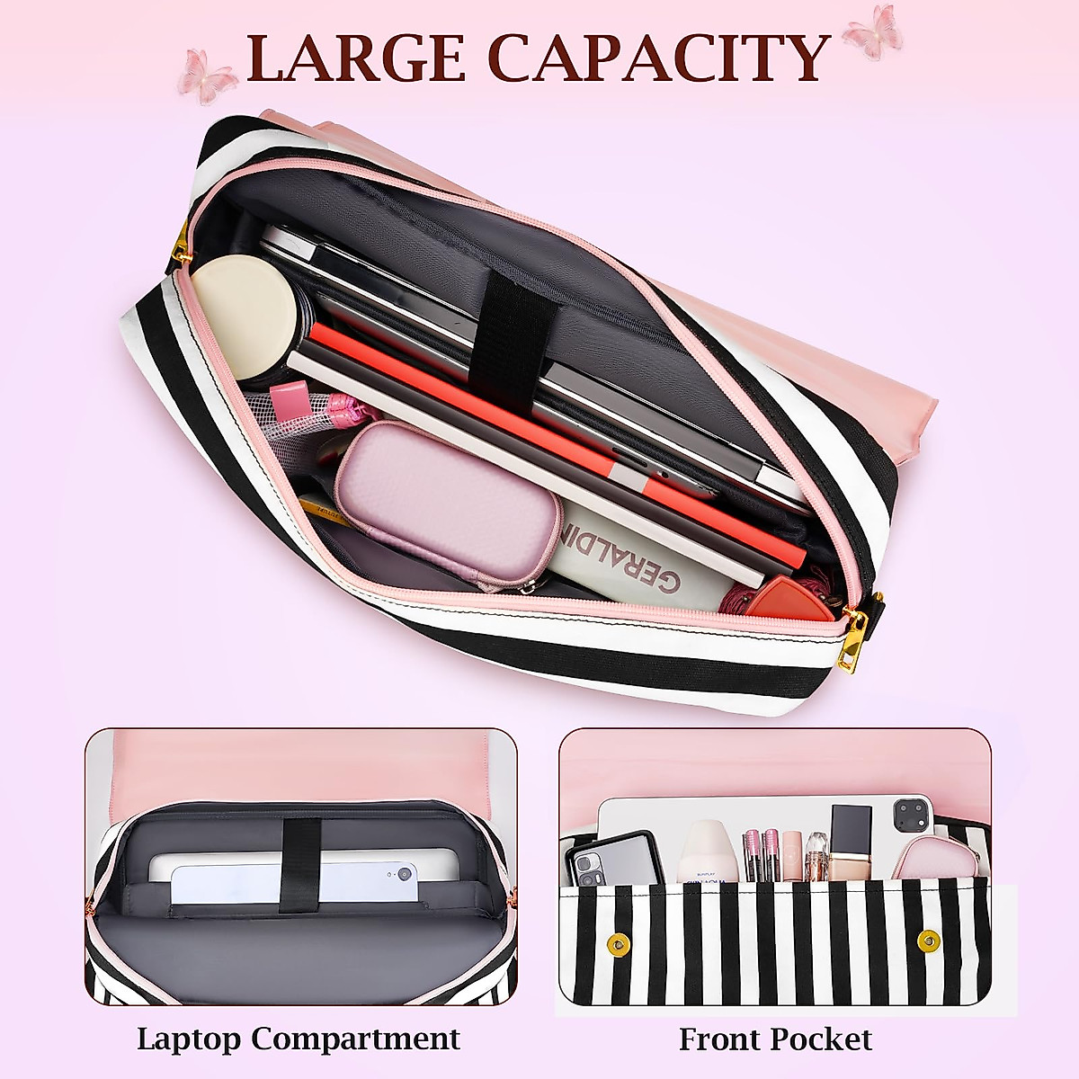 MATEIN Briefcase for Women, 15.6 Inch Convertible Laptop Briefcase Backpack with Bow, Cute Kawaii Computer Messenger Crossbody Laptop Tote Bag Carrying Case Gift for College Work Travel 3 in 1, Pink