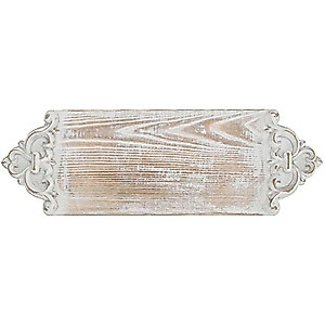 MyGift White Wooden Tray, Vintage Whitewashed Distressed Solid Wood Coffee/Tea Small Serving Tray