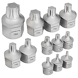 CARBYNE Super Short Low Profile Torx Bit Socket Set - 12 Pieces | T-10 to T-60 Sizes, Internal Square Drive & External Hex Drive • From a Family-Run Tool Company Based in the U.S.A.