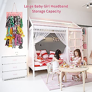 PACMAXI Hanging Headband Holder For Baby Girls, Headbands Organizer For Baby Girls, Baby Bow Holder Organizer W/heart-shape Velvet Hangers, Newborn Bows And Headbands Storage(Pink)