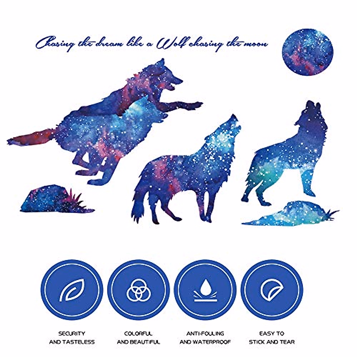 AMODA Glow in The Dark Wall Stickers Pasteable Wolf and Moon Stickers,Creative Luminous Wall and Ceiling Decal Ideal Gift for Girls Boys Children