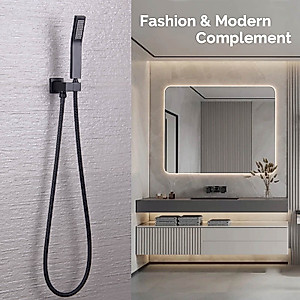 Wall Union With Hand Shower Holder, Angle Simple Brass Wall Mounted Supply Elbow with Adjustable Shower Wand Bracket Matte Black