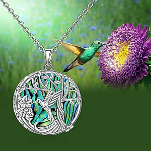 Hummingbird Necklace Hummingbird Urn Necklace for Ashes for Women Abalone Tree of Life Cremation Pendant Sterling Silver Memorial Keepsake Jewelry Mothers Day Gifts