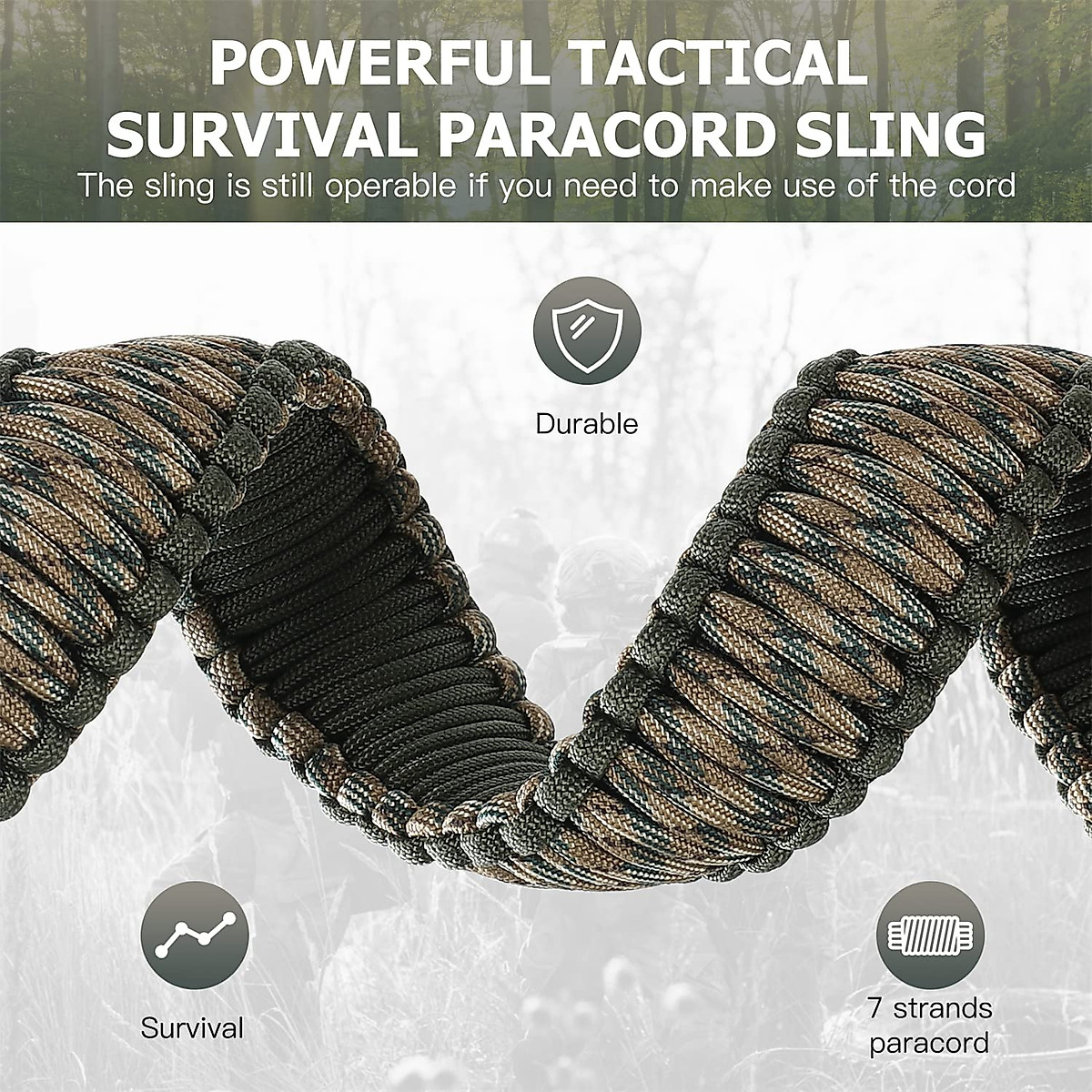 DDOUT Paracord Rifle Sling with Swivels, Two-Point Sling Quick Adjustable Length Strap for Hunting/Crossbow Sling