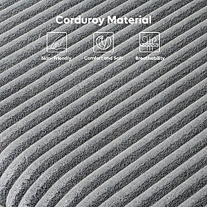 Bestier Queen Size Bed Frame with Headboard, Corduroy Upholstered Adjustable Platform Bed with Storage Shelf, Bedside LED Bed Frame, Solid Wood Slats Support, No Box Spring, No Squeaks(Grey)