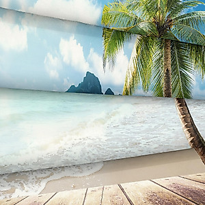 Bedbay Tropical Bedding Set Queen Size,Beach Duvet Cover,Sunny Beach Palm Tree Comforter Cover,Summer Bedding Beach Room Decor,3 Pieces Soft Beach Quilt Cover with Zipper Closure(Beach,Queen)