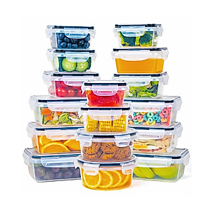 FOOYOO 32 Piece Food Storage Container with Lids (16 Containers + 16 Lids) - Plastic Food Containers with Lid, Airtight Leak Proof Snap Lock Lids, BPA Free Storage Containers with Lids