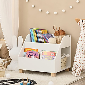 Haotian White Kids Bookcase, Toy Storage Display Book Shelf Rack Organizer with 3 Storage Compartments, Toddler Playroom Nursery, KMB54-W