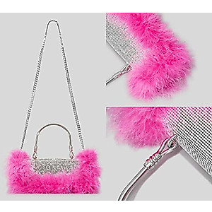 Rhinestone Evening Bag Women Ostrich Feather Shoulder Crossbody Sparkly Handbag and Purse Shiny Clutch for Party Wedding (Black)