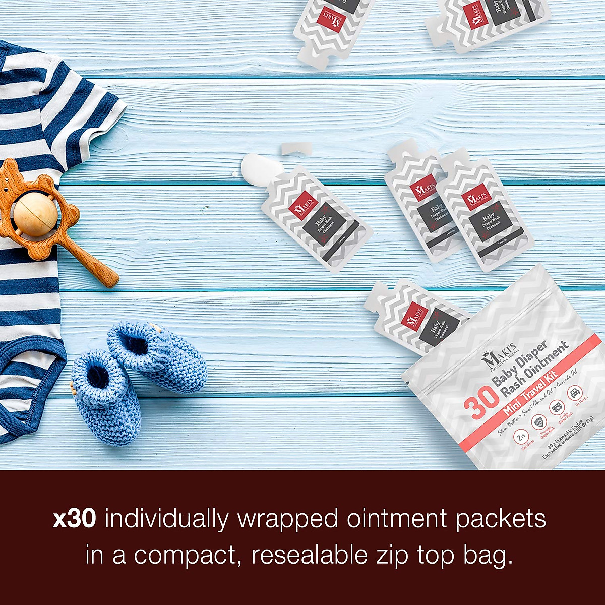 30 x Travel Size Diaper Rash Cream | Individually Wrapped Packets | Travel Size Diaper Cream and Ointment for Treatment & Prevention of Diaper Rash | Safe for Baby's Sensitive & Delicate Skin (Tricolor)