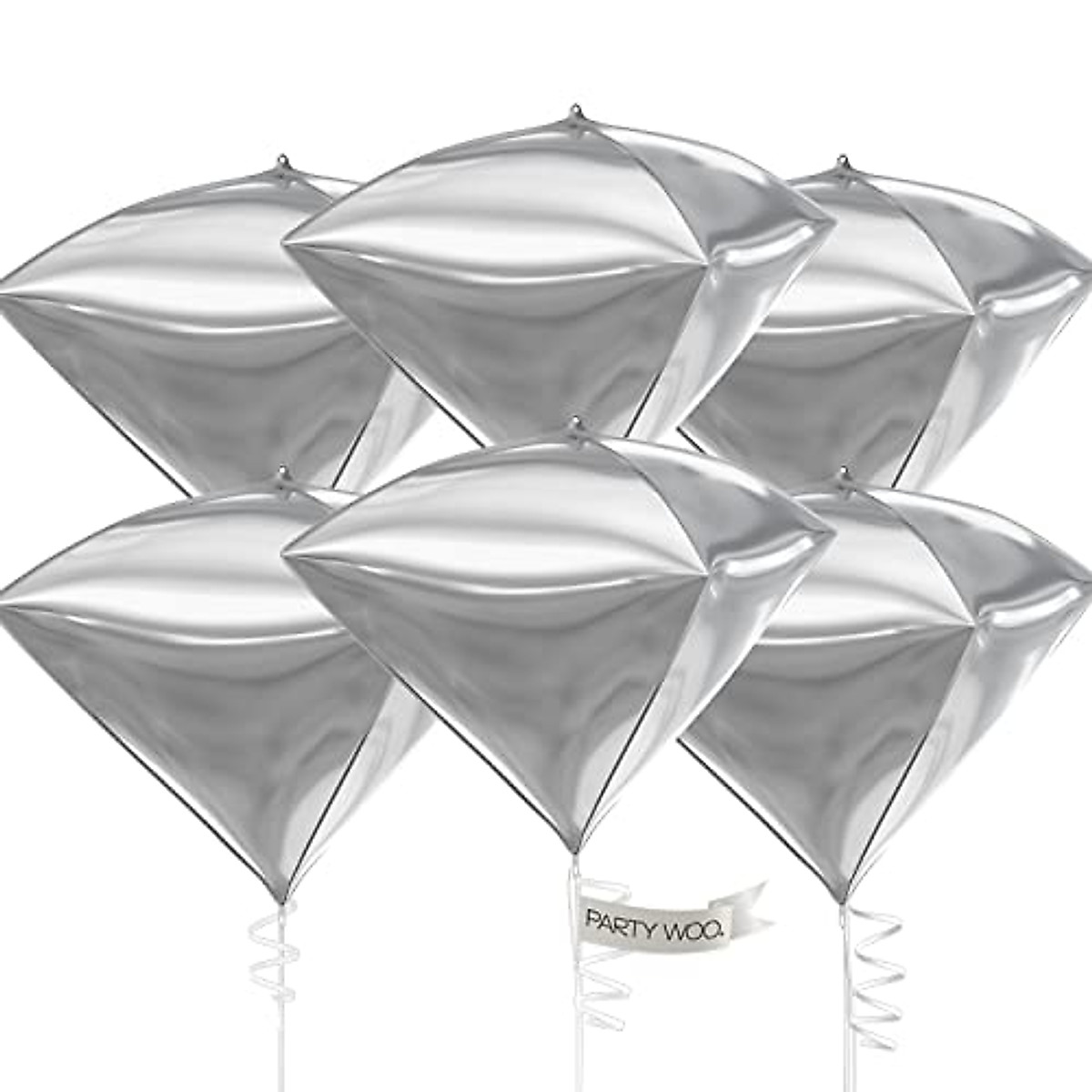PartyWoo Metallic Silver Balloons 50 pcs 5 Inch and Diamond Silver Foil Balloons 6 pcs