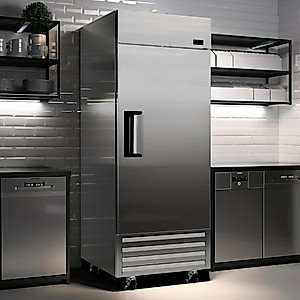 KICHKING 27"W Dynamic Cooling Commercial Freezer 23 Cu. Ft OmniSmart Temperature Control -10℉~10℉ Self Closing Stainless Steel Reach-In Commercial Freezer Digital Thermostat LED Lighting 3 Shelves