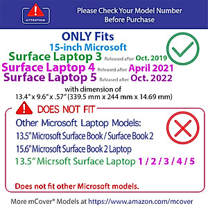 mCover Case Compatible for 2019-2023 15" Microsoft Surface Laptop 5/4 / 3 ONLY (NOT Fitting Any Other Microsoft Surface Models) Laptop Computers - Black