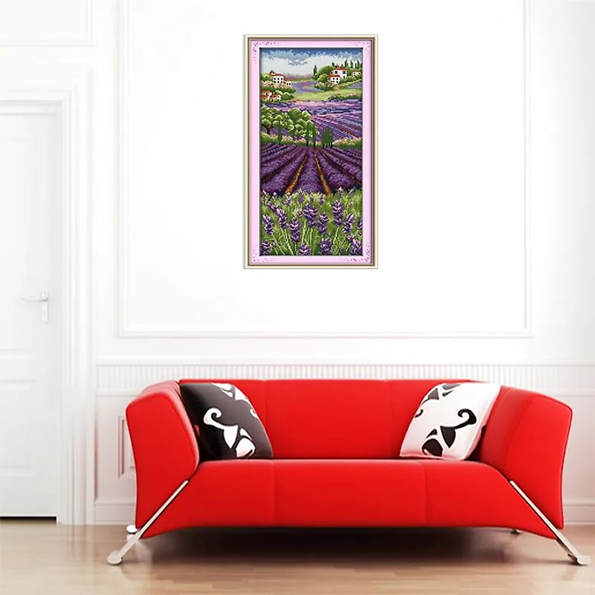 Lavender Champaign Stamped Cross Stitch Kits for Adults, Scenery Counted Pattern Needlepoint Kits Crafts Dimensions Cross-Stitch Stamped Kits Embroidery Kits Arts Craft Kits for Wall Art Gift