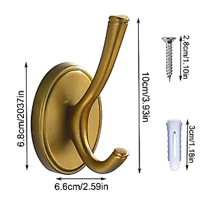 DMYMAT Antique Brass Towel Hooks, Vintage Gold Bathroom Robe Hooks Wall Mounted, 4 Pack Heavy Duty Wall Coat Hooks for Farmhouse Bedroom Kitchen