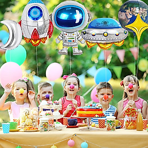 MIKIMIQI 9 Pcs Outer Space Balloons Space Themed Foil Balloons UFO Party Supplies Decorations Large Moon Stars Planet Rocket Astronaut UFO Balloon Baby Shower Birthday Party Supplies Favors