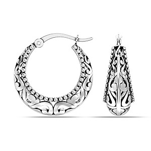 925 Sterling Silver Hoop Earrings | 925 Silver Filigree Hoops Earring | Small Round Hoops for Women - 20mm