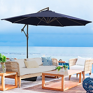 VOUA 10ft Large Outdoor Patio Umbrella with Tilt Adjustment, Navy, Polyester Fabric, Aluminum Pole, 8 Ribs, UV Protection, Crank & Cross Base