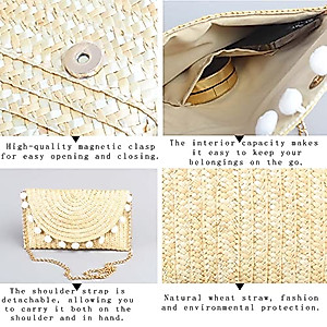 HJMND Women's Straw Clutch Woven Purse Summer Beach Bags Envelope Wallet Straw Bag (Khaki)
