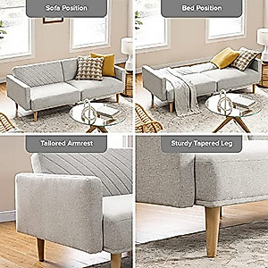mopio Chloe Futon Sofa Bed, Convertible Sleeper Sofa, Couch, Loveseat, with Tapered Legs, 77.5", Splitback Sofa, Small Couches for Living Room