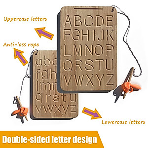 Montessori Alphabet Tracing Board, Oak Made Come with 26 Pcs Cards & Pen Grip Toddlers Double-Side Learning Toys ABC 3+ Kids Preschool Practice Materials Letters Writing Homeschool