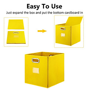 Robuy Cube Storage Bins,13 inch Storage Bin,4-Pack Yellow Storage Boxes with Dual Metal Handles for Organizing Shelves,Closet,Nursery,Home
