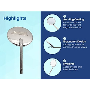 DENTAL MIRRORS TOPS FRONT SURFACE EUROPEAN STYLE THREADING RHODIUM SET OF 12 ARTMAN BRAND