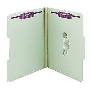 Smead Pressboard Fastener File Folder with SafeSHIELD Fasteners, 2 Fasteners, 1/3-Cut Tab, 1" Expansion, Letter Size, Gray/Green, 25 per Box (14931)