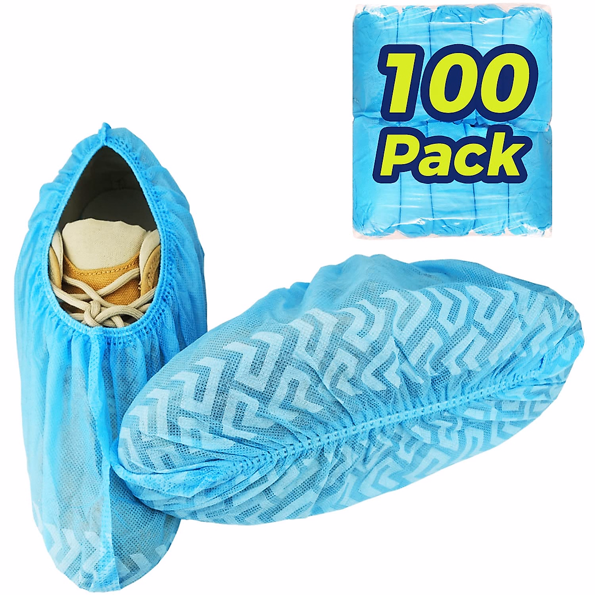 Shoe Covers Disposable Non Slip, Aokmok 100 Pack (50 Pairs) Non Woven Fabric Boot Covers for Indoors, Textured Grip, Durable & Slip Resistant Booties Shoe Covers, One Size Fits Most