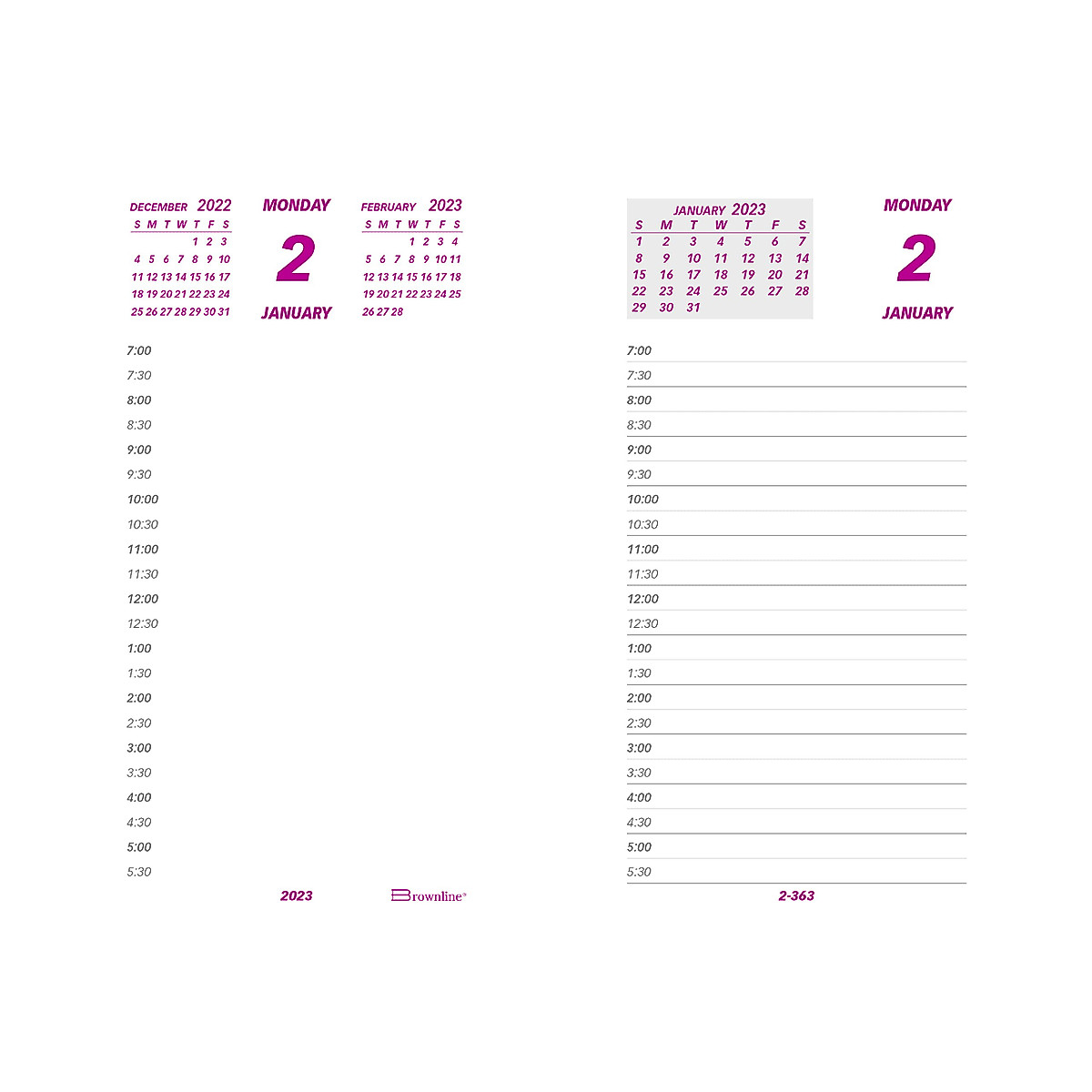 Brownline Daily Calendar Pad Refill, 6 x 3.5, White/Burgundy/Gray Sheets, 2023