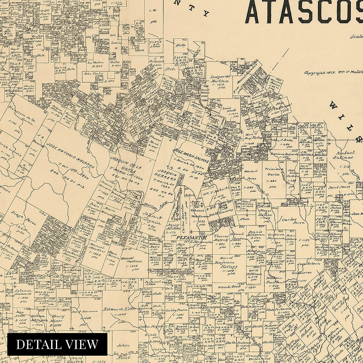 HISTORIX Vintage 1879 Atascosa County Texas Map - 16x16 Inch Vintage Map of Atascosa County Wall Art - Old Atascosa County Map Poster - History Map of Atascosa County TX Showing Land Ownership