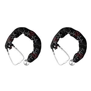 Gomyblomy Black Stethoscope Cover Heart Print Stethoscope Covers Sleeve 2 Pack Stethoscope Cover Scrunchie Cute Stethoscope Sleeves for Nurse Doctors
