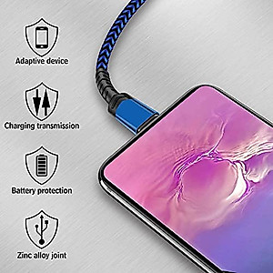 USB Type C Cable 5Pack (3/3/6/6/10FT) Nylon Braided USB C Cable Fast Charger Charging Cord Compatible Samsung Galaxy S9 S8 Note 9 Note 8 Plus,LG V30 G6 G5 V20,Google Pixel, Moto Z2 (Navy&Blue)