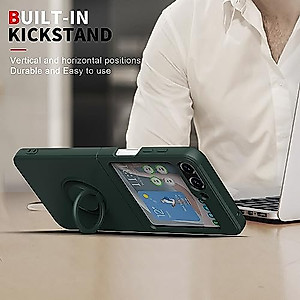 Hongxinyu for Samsung Galaxy Z Flip5 5G 2023 Case,Slim Liquid Silicone Couple Ring Kickstand Soft Anti-Scratch Microfiber Lining Protection Bumper Case for Galaxy Z Flip5 (Army Green)