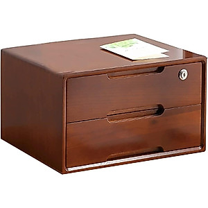 YUZDNM Wooden Desktop Storage Box with Lockable Drawers, Flat File Cabinet Storage, Desktop Drawer Cabinet, Wooden File Cabinet/Desktop Storage Cabinet/Data Cabinet (Color : Brown, Size : 2 Drawer)
