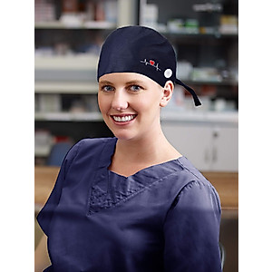 SATINIOR Womens 5 Pieces Bouffant Buttons Sweatband Adjustable Tie Back Cap, Navy Blue, Medium