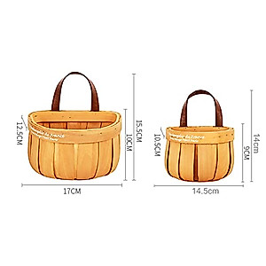 Wall Hanging Rope Basket with Handle, Woven Breathable Storage Box, Natural Flower Plants Basket Set, Decor for Porch Bedroom Entryway (A)