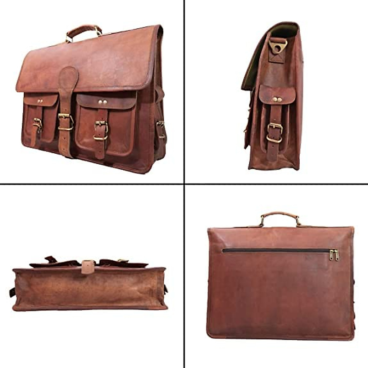 JMD Arts Leather Messenger Bag for Men Women - Full Grain Leather Laptop Satchel Office Shoulder Bag (Brown) gives vintage look,Brown