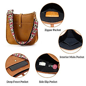 Crossbody Bags for Women, Vegan Leather Crossbody Shoulder Bag Guitar Strap Purse Hobo Handbags (Brown)