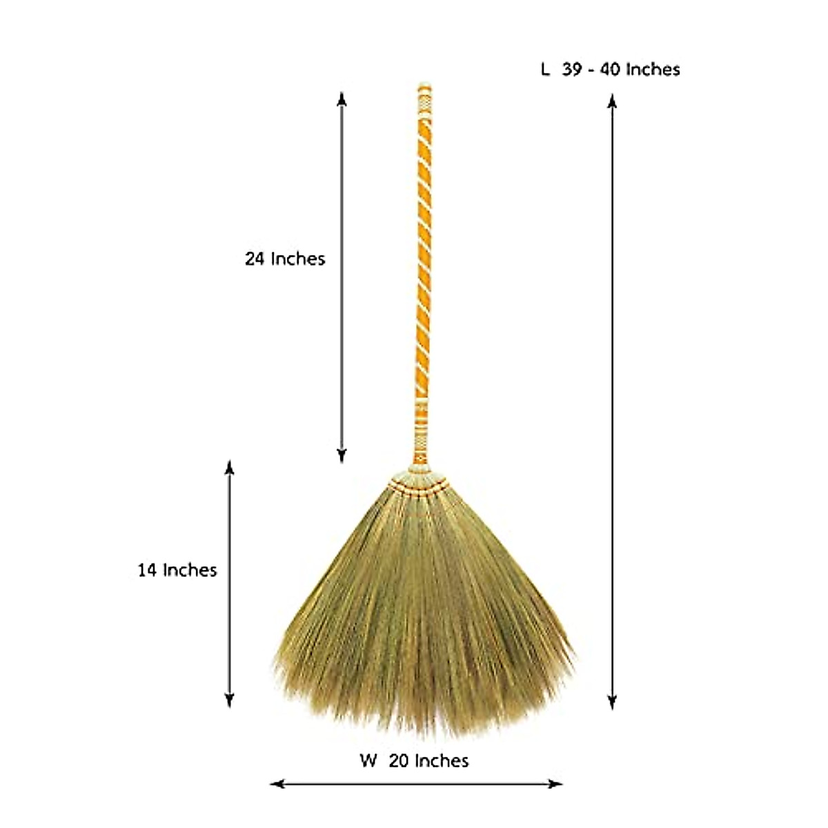Asian Straw Broom Thai for Cleaning Floor,Housewarming Gift,Thai Vintage Retro Grass Broom Stick, Hardwood Sweeper with Brush Power and Circle Cleaning ( Length 40 inch )