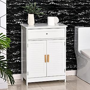 Standing Bathroom Cabinet, Floor Kitchen Pantry Cabinet with 1 Large Drawer, Wooden Bathroom Storage Cabinet with 2 Doors and Adjustable Shelf, Kitchen Cupboard Storage Display Cabinet for Living Room