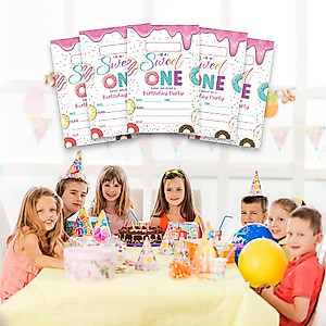FujLoy Donut Sweet One Birthday Party Invitation,Sweet One Birthday Party Decorations, Donut Themed Birthday Party Supplies.（045）