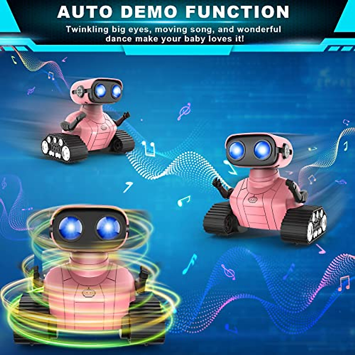 Hamourd Robot Toys for Girls, Rechargeable Remote Control Robots, Toy Robot with Auto-Demonstration, Flexible Head & Arms, Dance Moves, Music, and Shining LED Eyes, Girls Toys Age 6-8 2-7