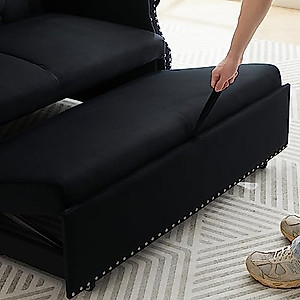 3 in 1 Sleeper Sofa Couch, Velvet Convertible Loveseat Sleeper with Adjustable Backrest, Pull Out Sofa Bed for Living Room Apartment, 55" Black