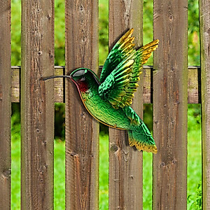 John's Studio Metal Hummingbird Wall Decor Bathroom Glass Art Iron Sculpture Outdoor Hanging Decoration for Home Bedroom Garden Patio Porch or Fence - Green