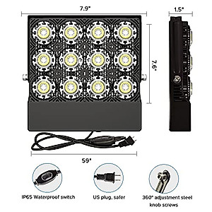 SANSI 60-70W (500w Equiv.) Outdoor LED Security Flood Light with Plug, Daylight 5700K, Super Bright 7000lm, IP66 Waterproof