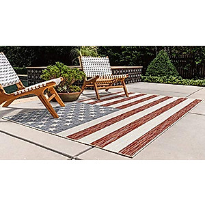 Jill Zarin Outdoor Collection Area Rug (7' 1' x 10' Rectangle, Red/ Blue)